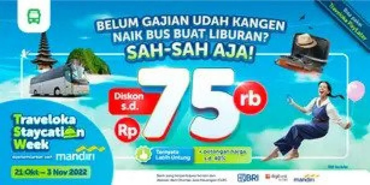 Promo Traveloka Staycation Week hingga 3 November, Ada Diskon Tiket Bus & Travel