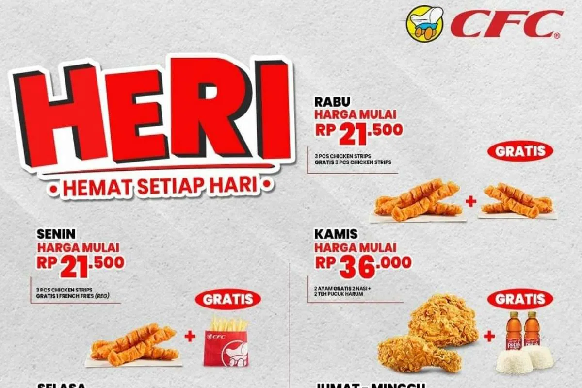 Promo CFC 11-24 Juli 2022, Hemat Setiap Hari Aneka Menu Berbeda Gratis dari CFC