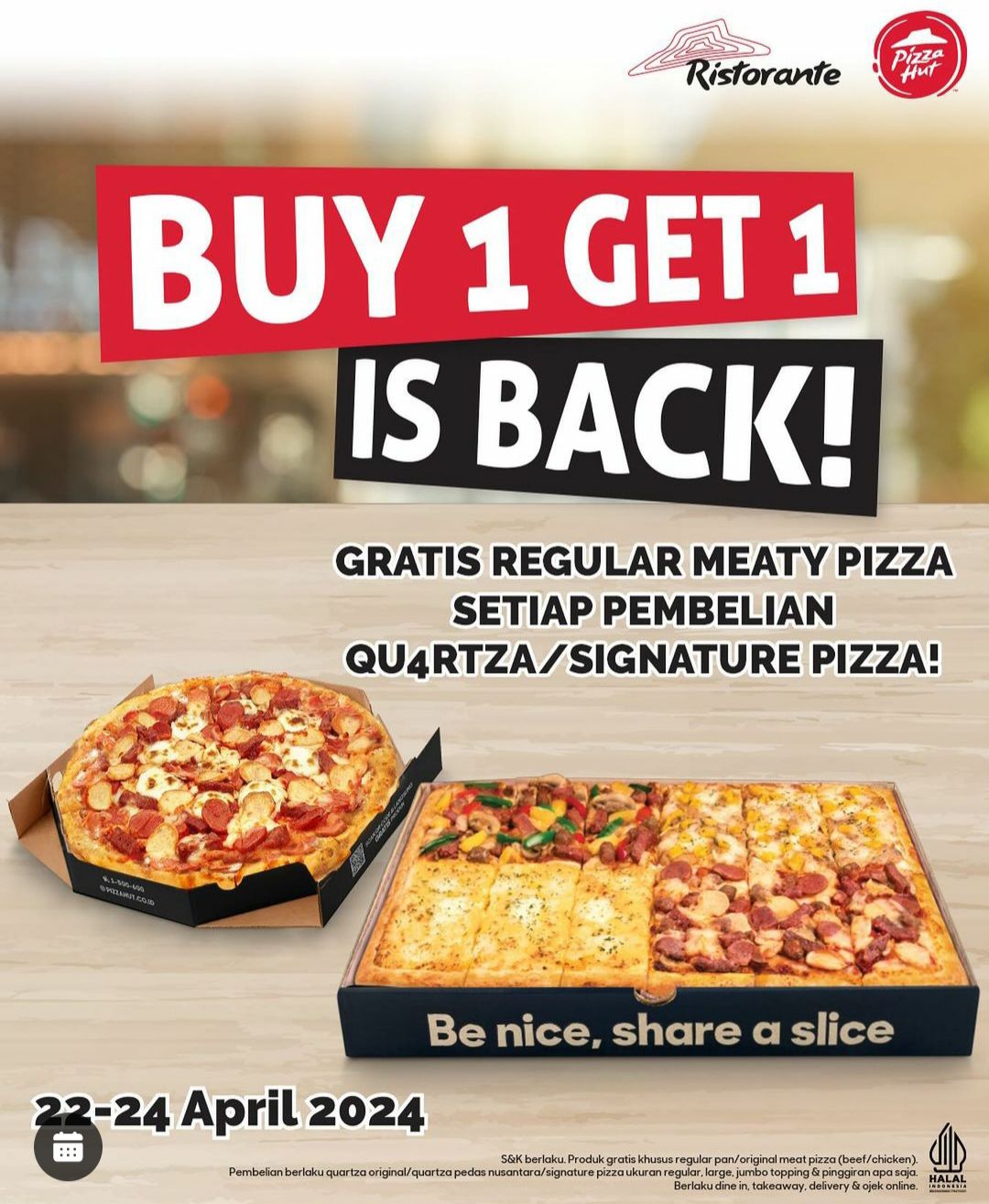 Promo Pizza Hut 22 24 April 2024 Beli 1 Gratis 1 Regular Meaty Pizza