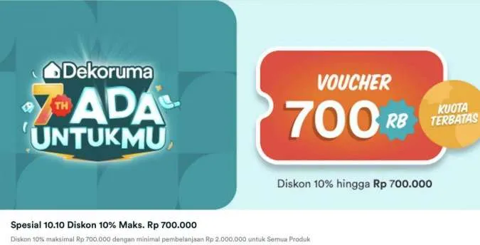 Promo 10.10 Dekoruma, Diskon 10% Hingga Rp 700.000