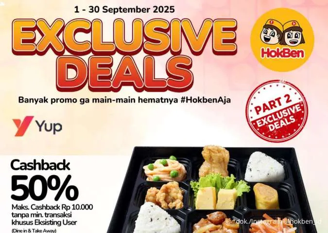 Promo HokBen x Yup September 2025, Ada Cashback 50% dan Harga Spesial Rp 1.000