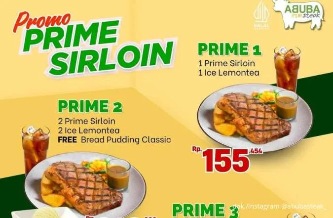 Promo Abuba Steak Prime Sirloin sampai 3 Agustus, 3 Paket Harga Spesial ...