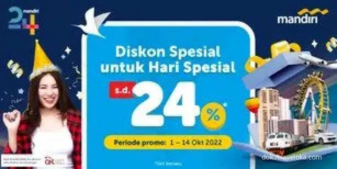 Manfaatkan Promo Spesial HUT Mandiri ke 24, Diskon Produk Traveloka s.d 24%