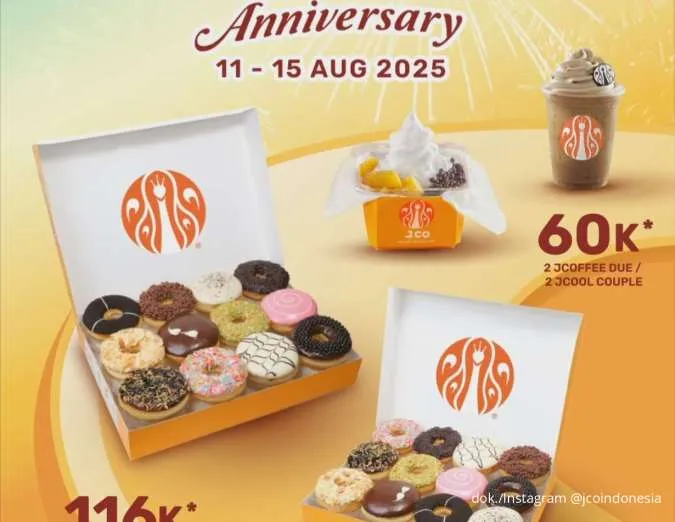 Daftar Promo JCO Anniversary 11-15 Agustus, Paket Donuts-Merchandise ...